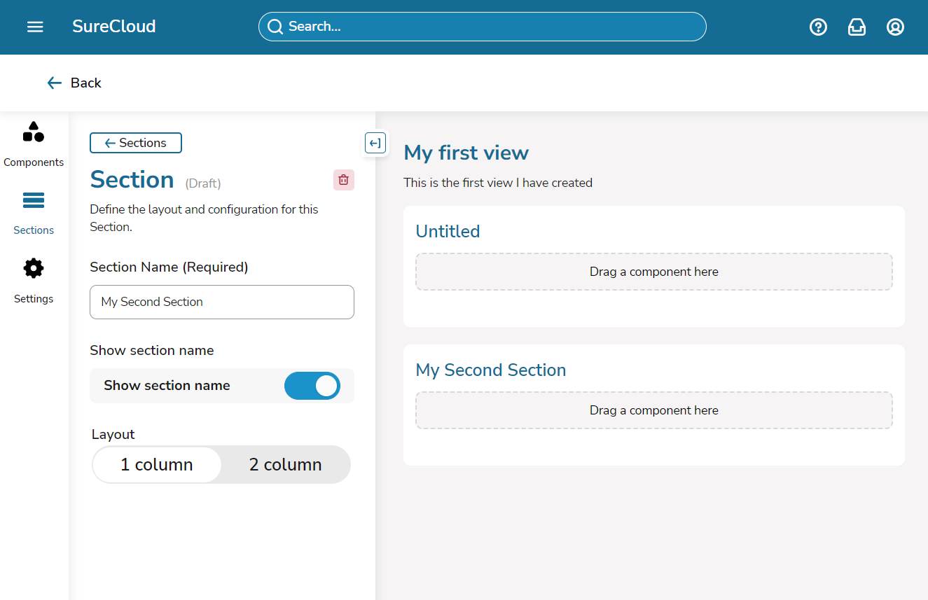 Adding Sections Surecloud Platform