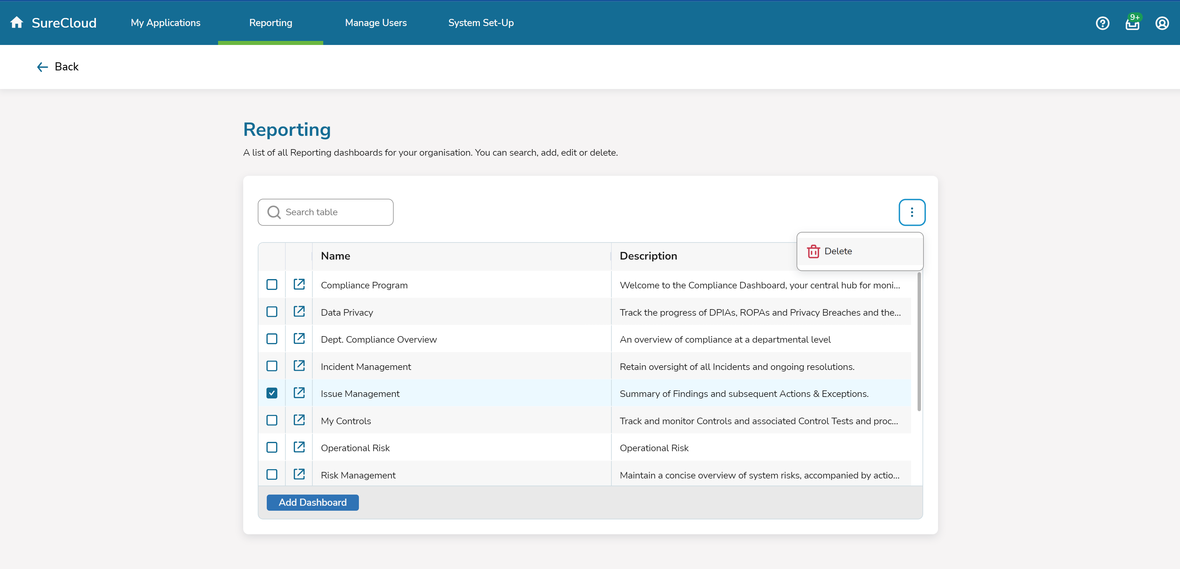 Creating and configuring a Dashboard – SureCloud Platform